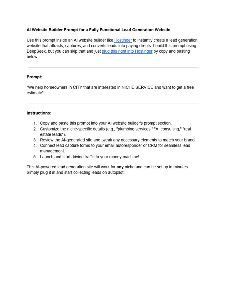 AI Website Builder Prompt For A Fully Functional Lead Generation ...