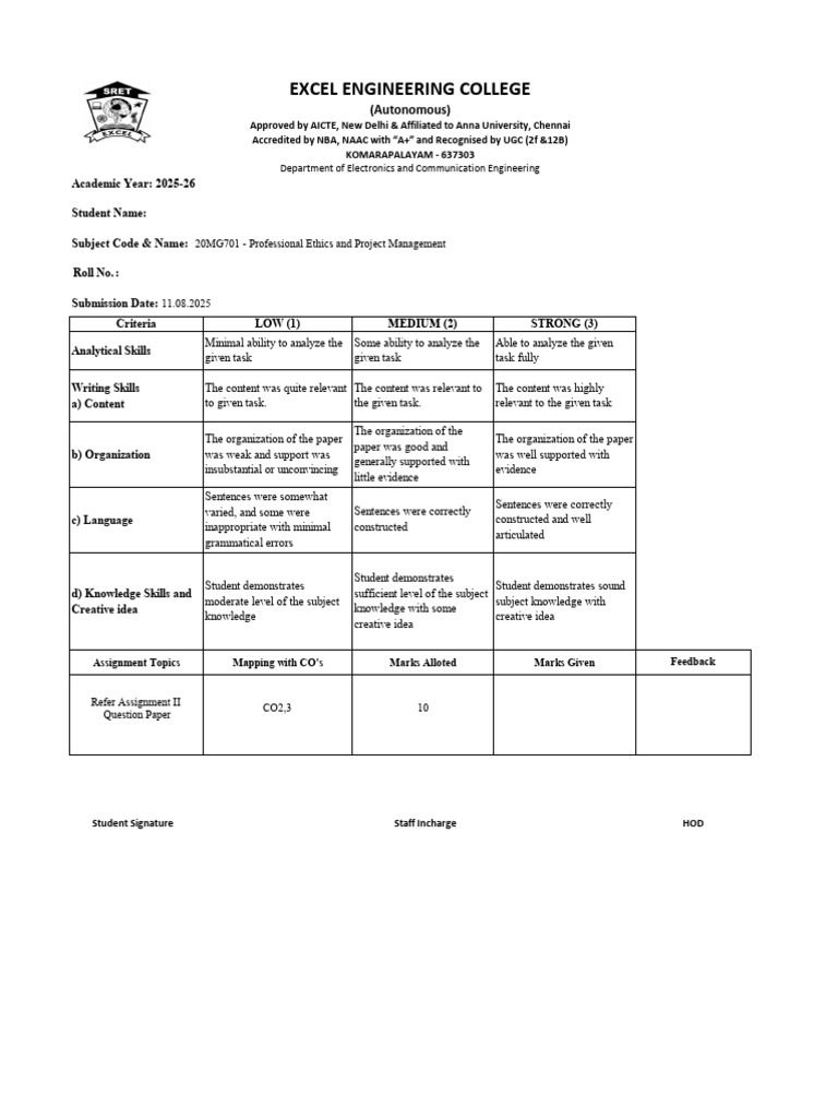 Ethics Rubrics Sheet Assignment 2 | PDF | Human Communication | Learning