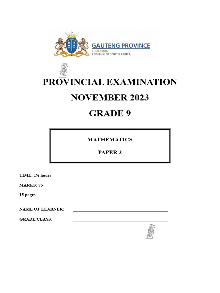 GP Maths Grade 9 November 2023 P2 and Memo 1 | PDF | Cartesian ...