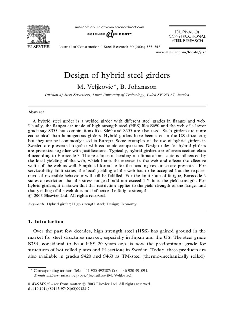 Hybrid Steel Girder Design and Economics | PDF | Bending | Strength Of ...