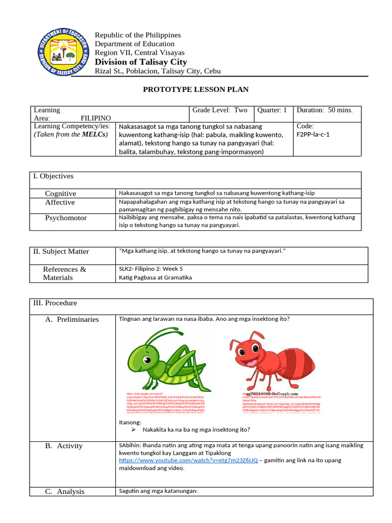 Prototype LP For Filipino 2 1st Quarter Mam Empuerto | PDF