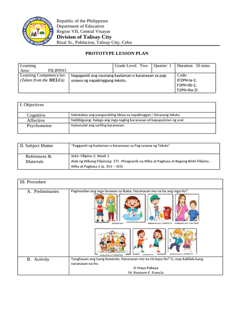 Prototype LP For Filipino 2 1st Quarter Mam Empuerto | PDF
