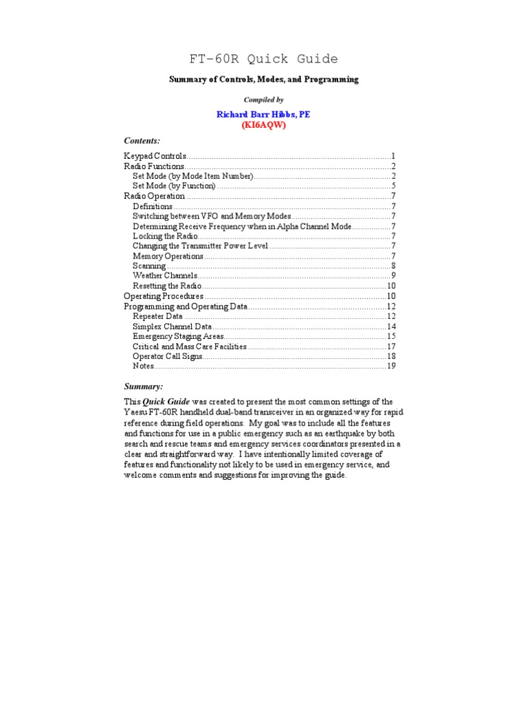 FT-60R Quick Guide, Rev 3 | PDF | Radio | Radio Technology