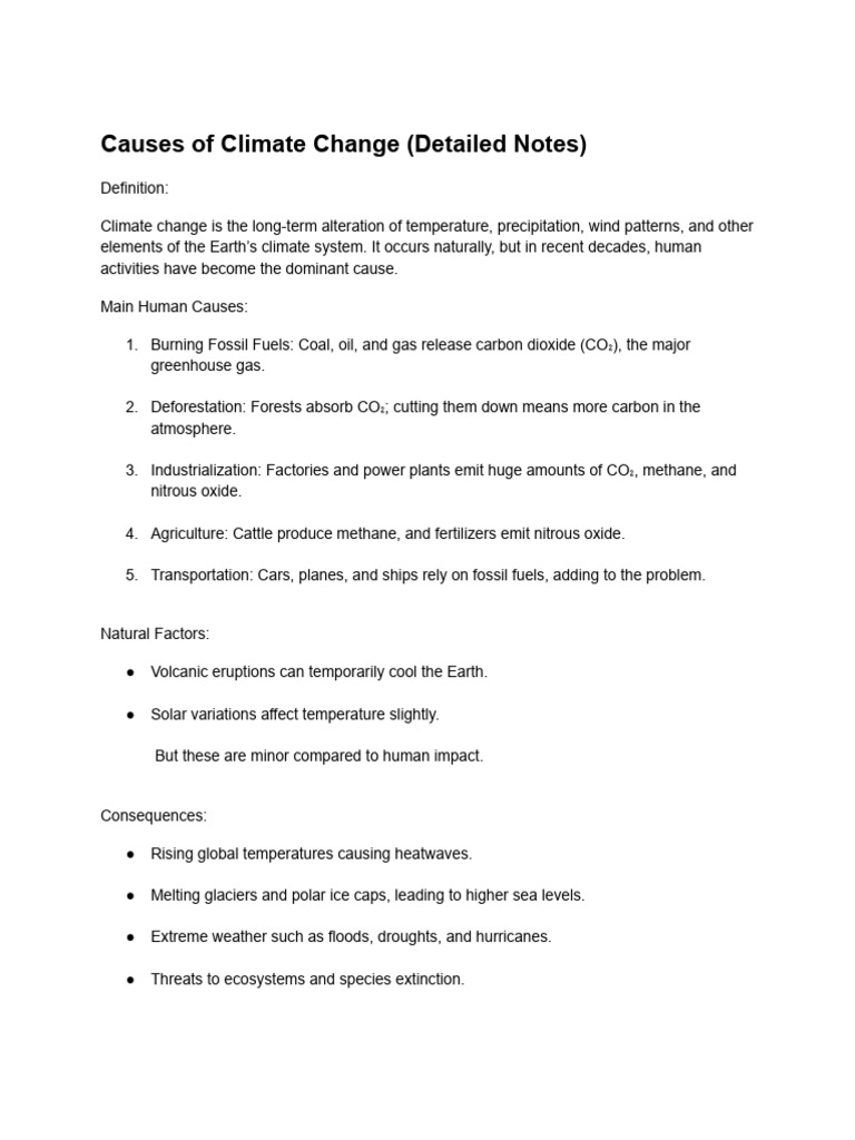 Causes of Climate Change (Detailed Notes) | PDF