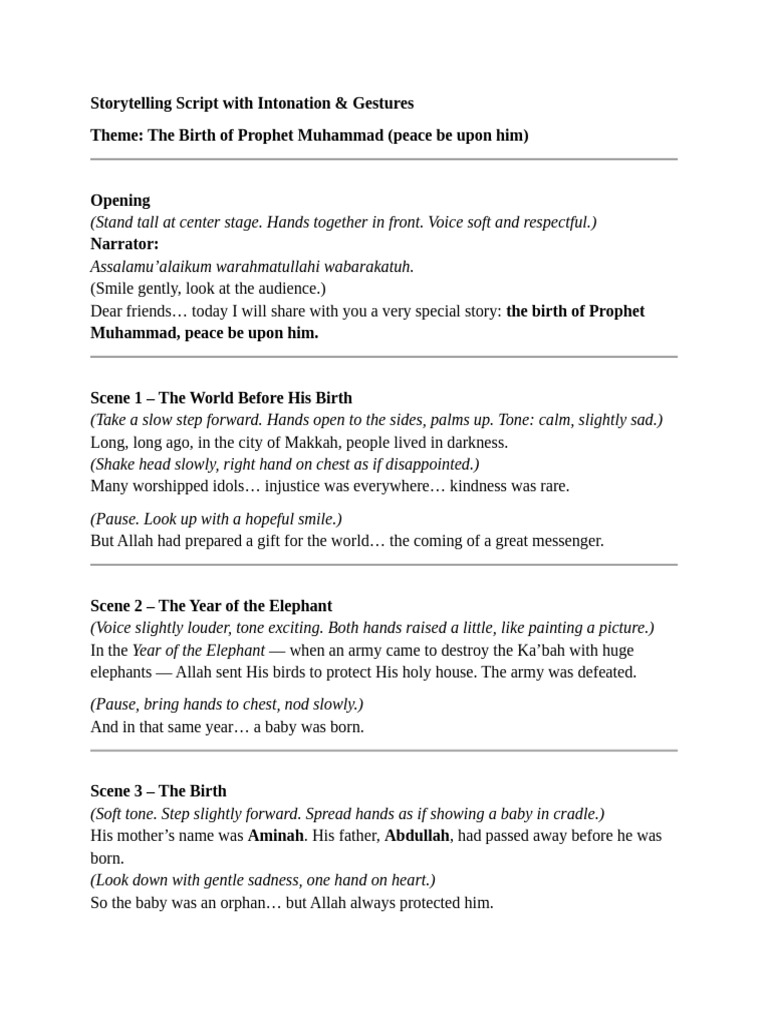 Birth of Prophet Muhammad Storytelling Script | PDF