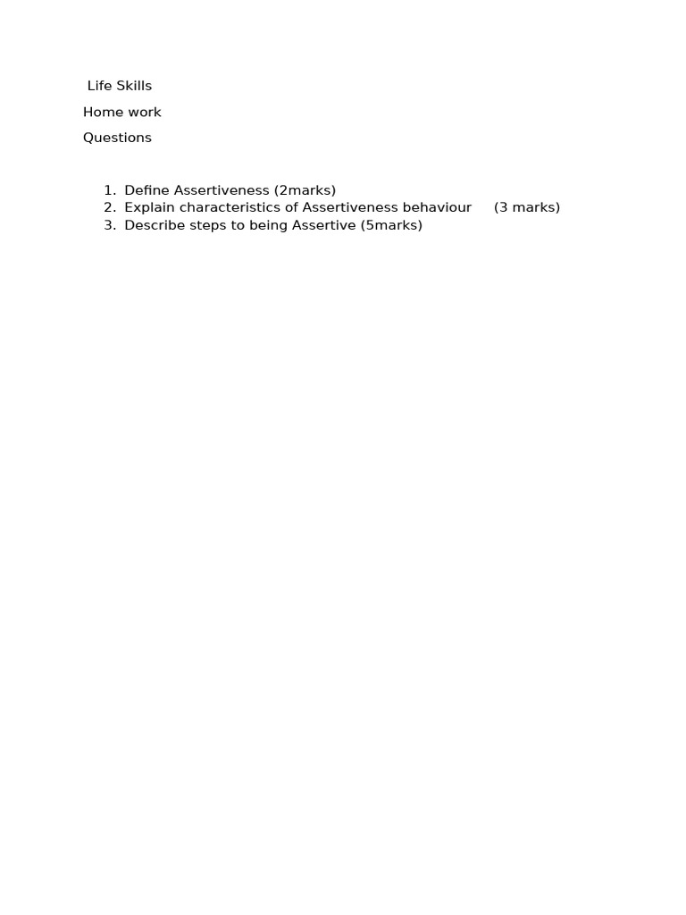 Life Skills Y7 Homework | PDF