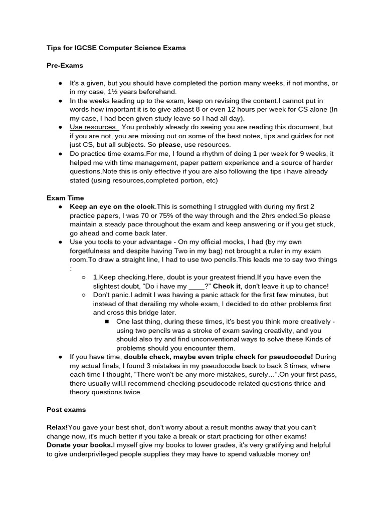 IGCSE Computer Science Exam Strategies | PDF