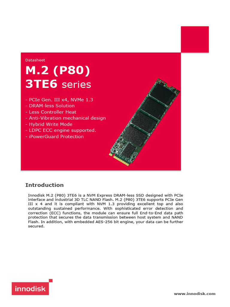Innodisk M.2 (P80) 3TE6 Datasheet | PDF | Flash Memory | Solid State Drive