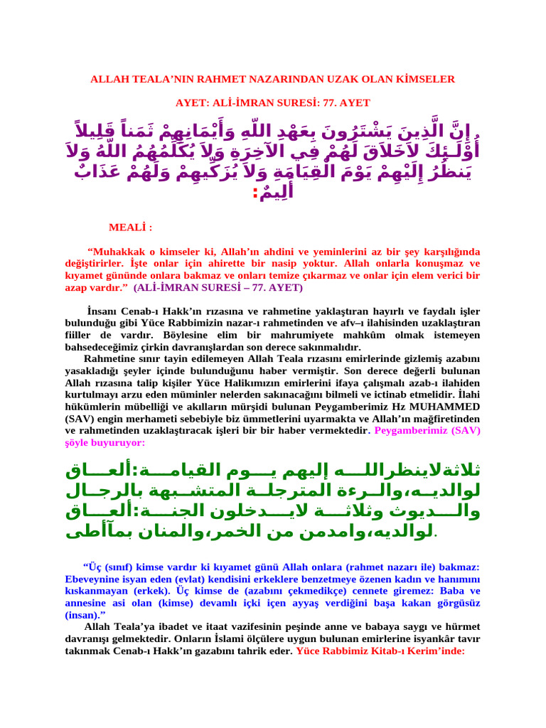 Allah'in Rahmet Nazarindan Uzak Olan Ki̇mseler | PDF