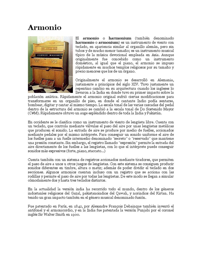 Qué es el armonio: instrumento musical | PDF | Tecnología de sonido ...