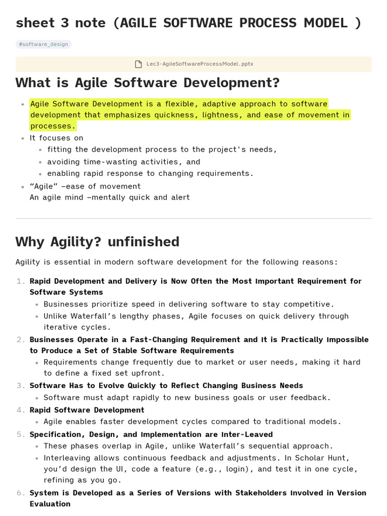 SW Sheet 3 Note (AGILE SOFTWARE PROCESS MODEL) | PDF | Software ...