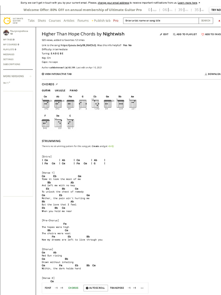 Higher Than Hope Chords by Nightwish at Ultimate-Guitar | PDF