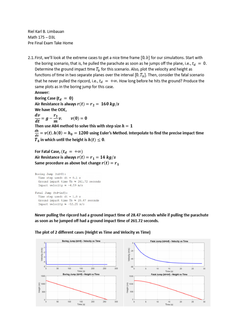 Item 2 - Math 175 Pre Finals - Take Home | PDF | Parachuting | Parachute
