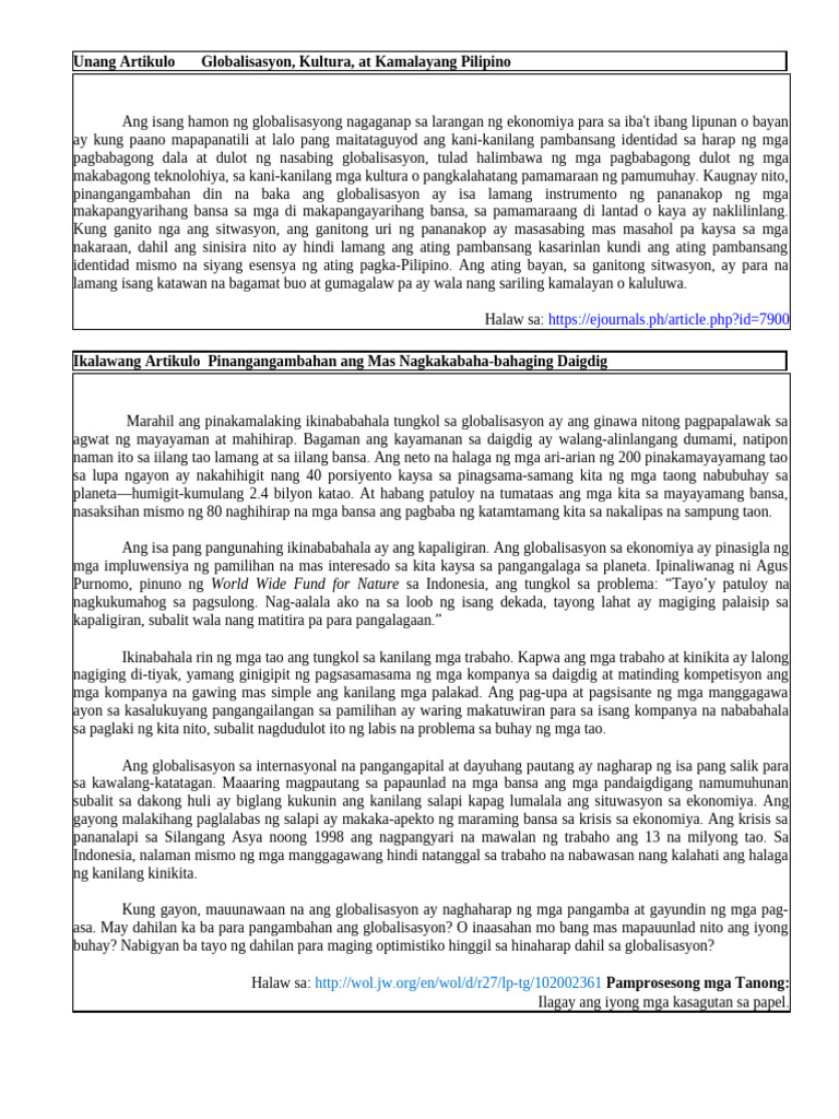Unang Artikulo Globalisasyon | PDF
