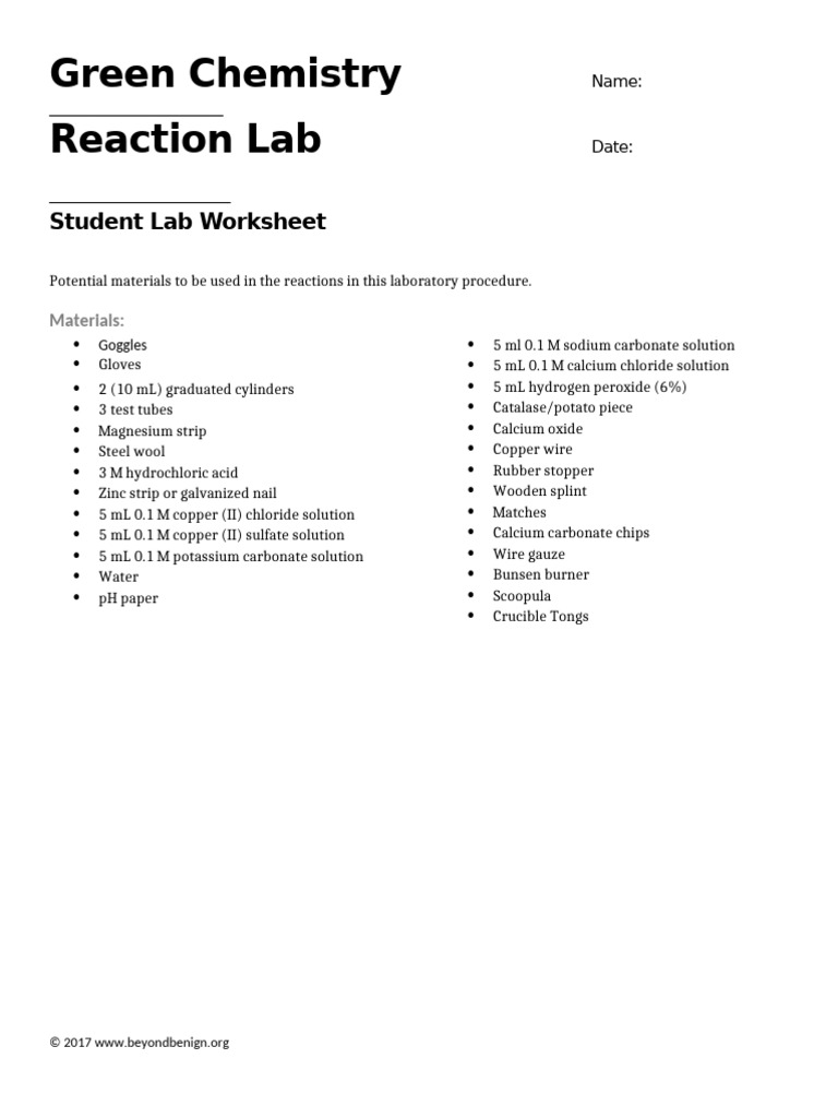 Green Chemistry Reactions Lab Student Lab | PDF | Chemical Reactions ...