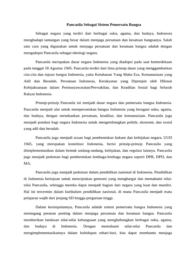 Pancasila Sebagai Sistem Pemersatu Bangsa | PDF