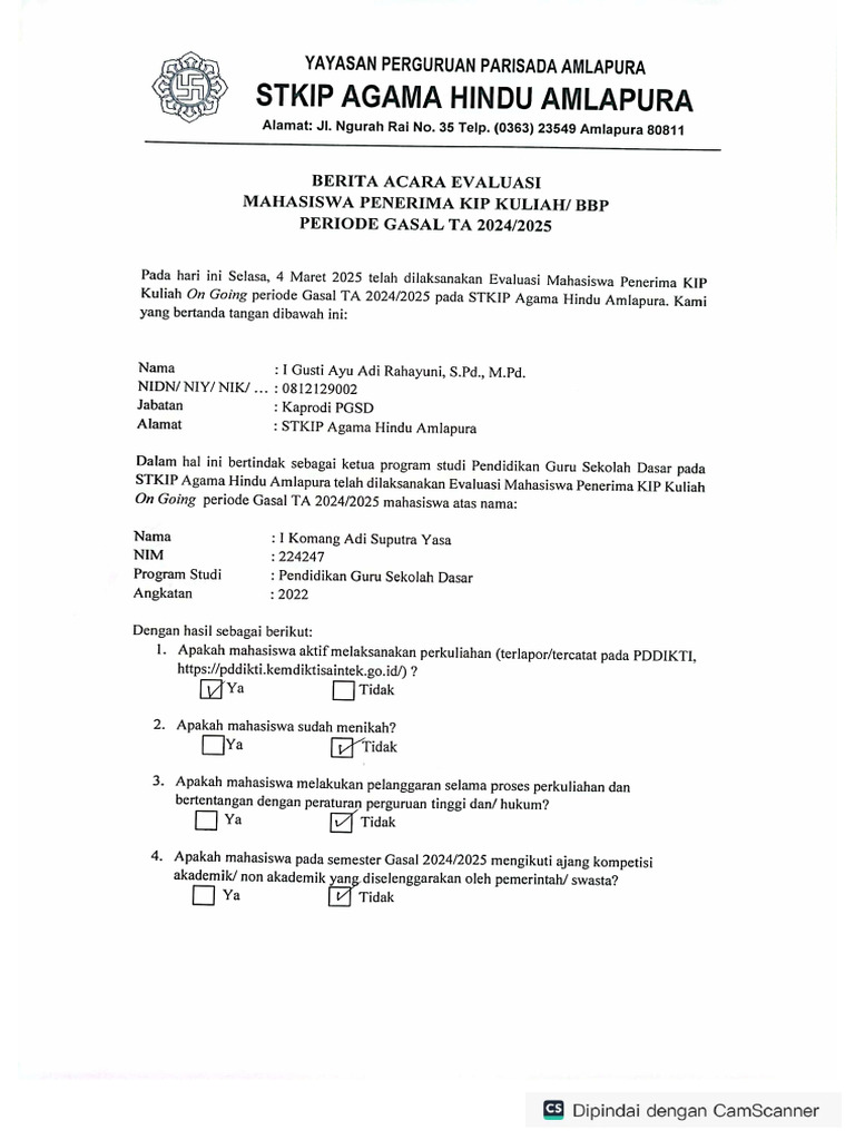 Berita Acara Evaluasi, I Komang Adi Suputra Yasa | PDF