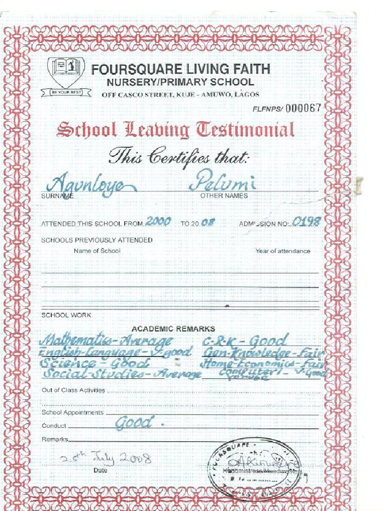 First School Leaving Certificate | PDF