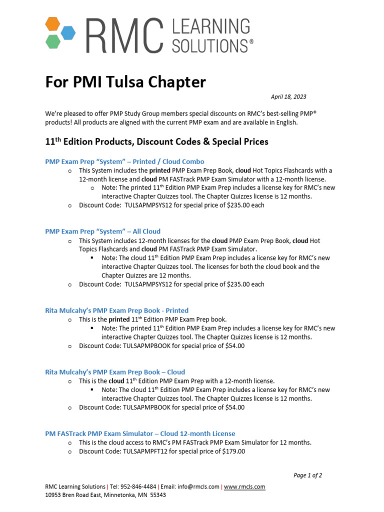 Pmi Tulsa Discount Codes PMP 11th Edition Products April 2023 | PDF ...