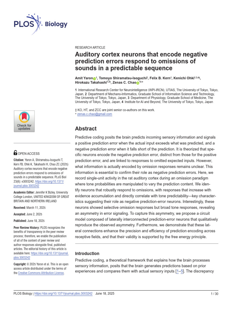 Journal Pbio 3003242 | PDF | Cerebral Cortex | Auditory System