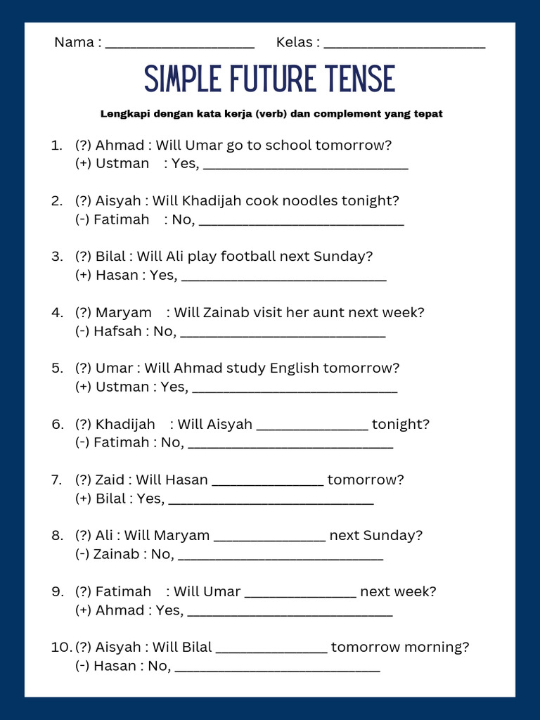 Simple Future Tense Exercises | PDF