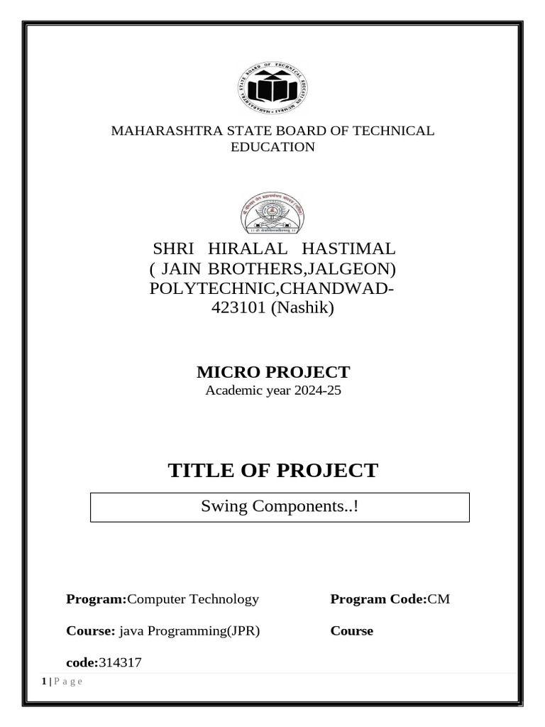 Java Swing Components Micro Project | PDF | System Software | Computer ...