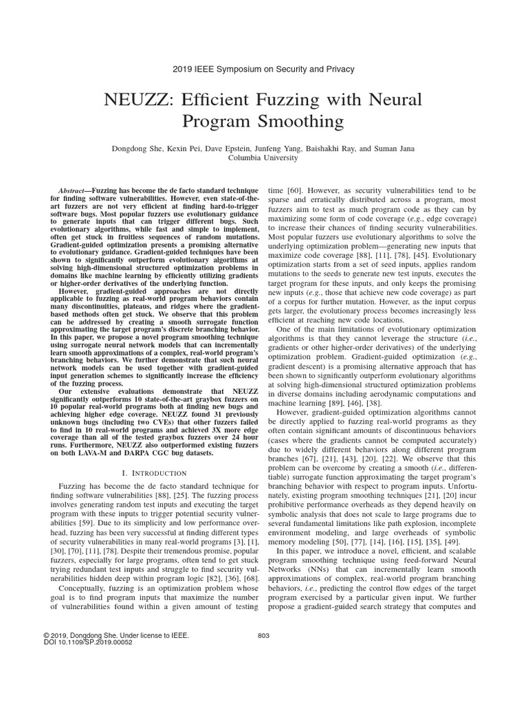 NEUZZ Efficient Fuzzing With Neural Program Smoothing | PDF ...