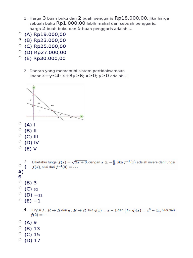 Soal Matematika dan Pertidaksamaan Linear | PDF