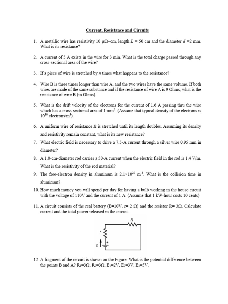 Electrical Resistance and Current Calculations | PDF | Electric Current ...