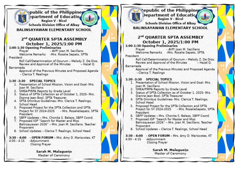 Assembly Spta Program 2nd Quarter | PDF | Chess Theory | Chess