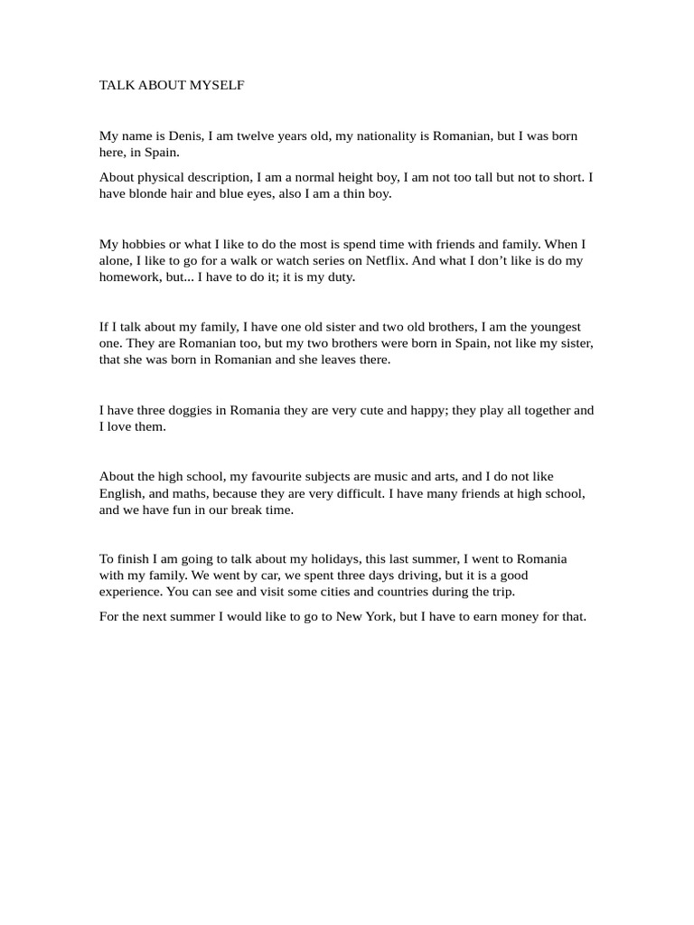 Talk About Myself (Powerpoint) | PDF