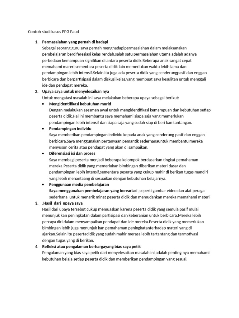 Contoh Studi Kasus PPG Paud | PDF