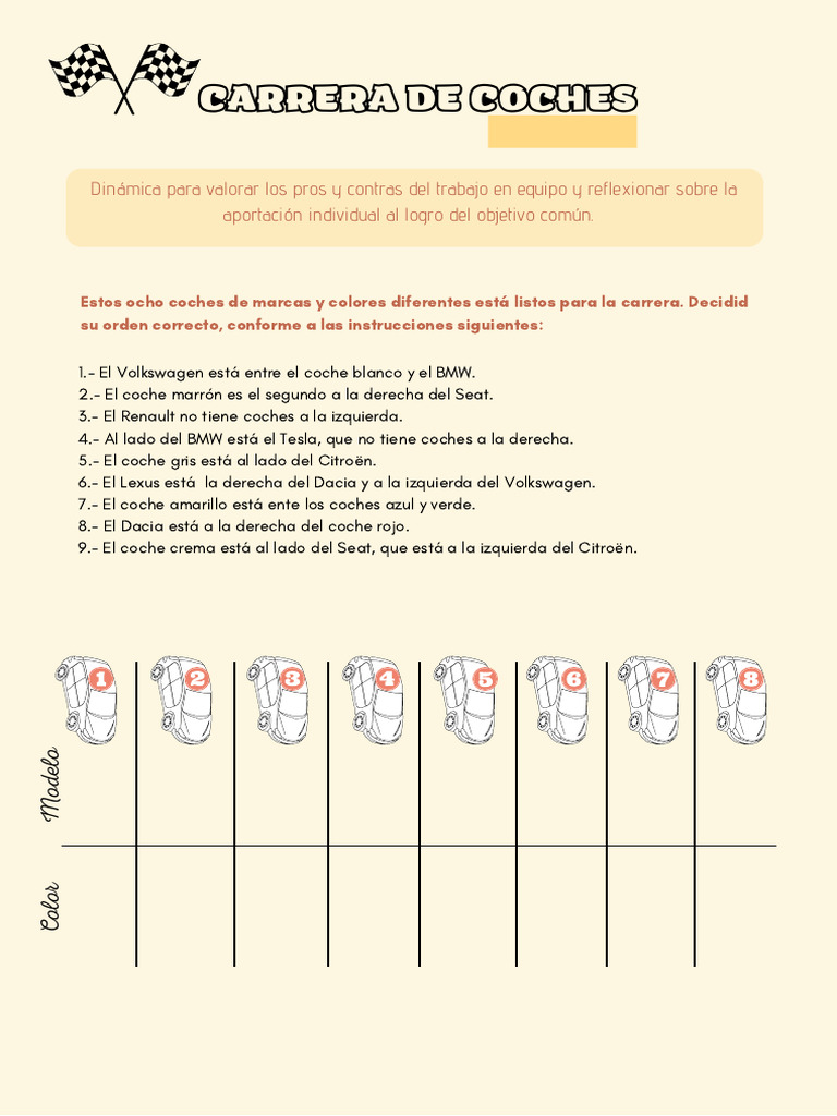Orden de coches para la carrera | PDF