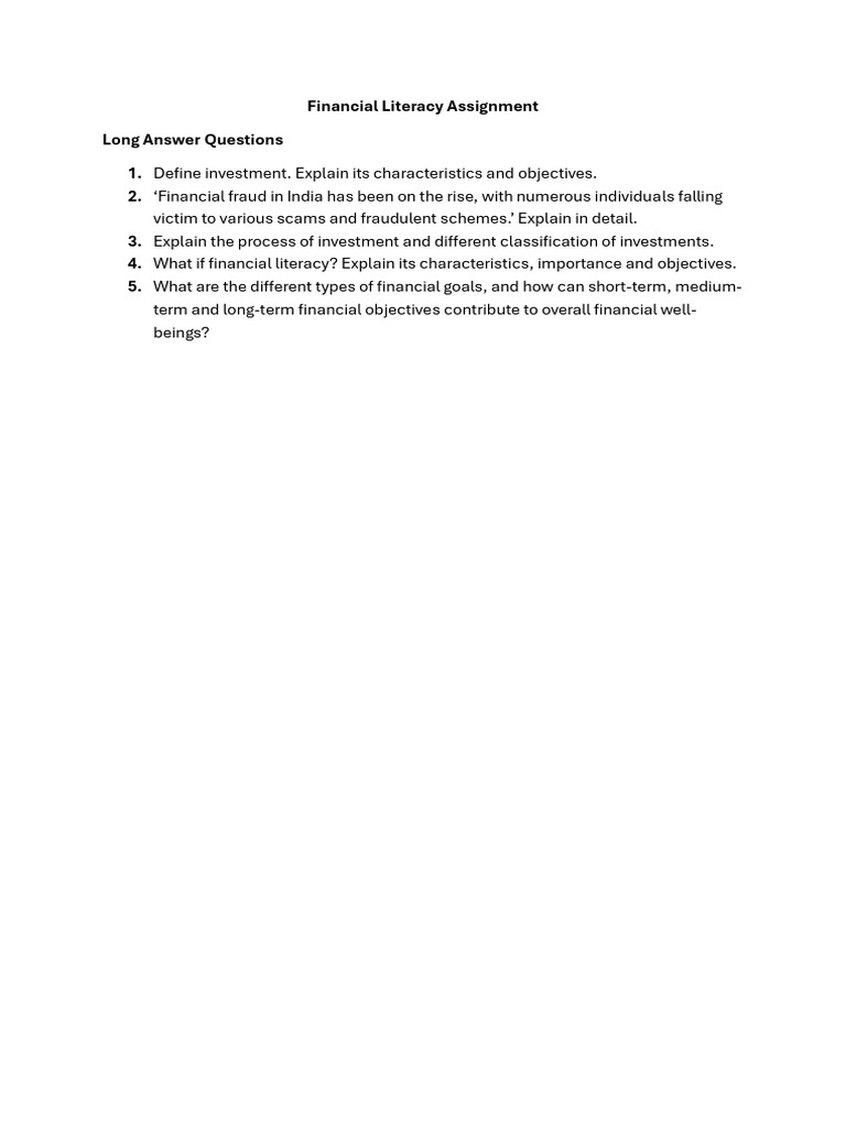 Financial Literacy Assignment | PDF