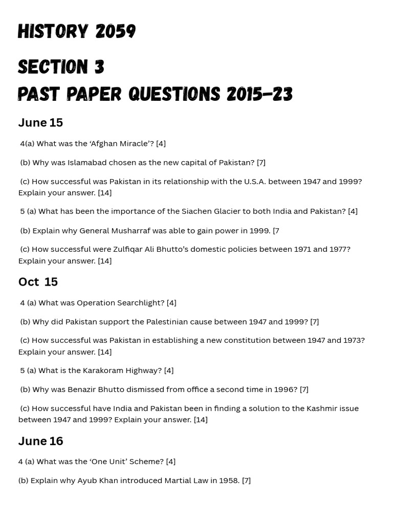 Pakistan History Exam Questions 2015-2023 | PDF | Zulfikar Ali Bhutto ...