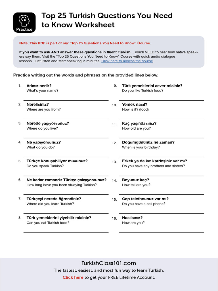 Top 25 Essential Turkish Questions Worksheet | PDF | Chess | Chess Openings