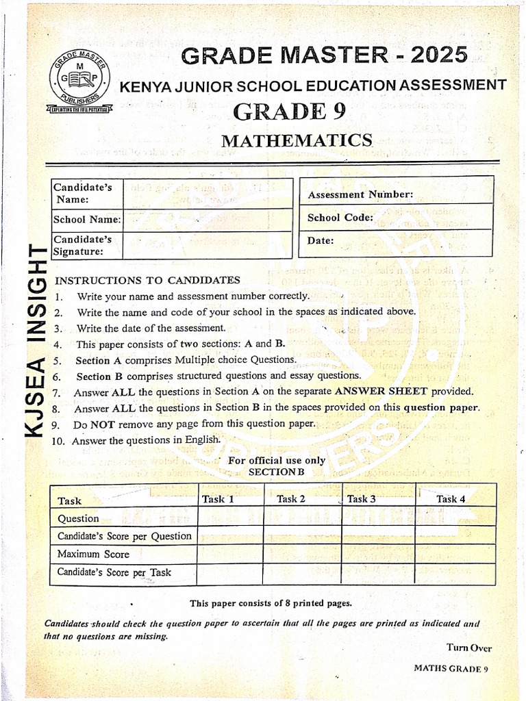 GRD 9 Maths Grade Master Prediction | PDF