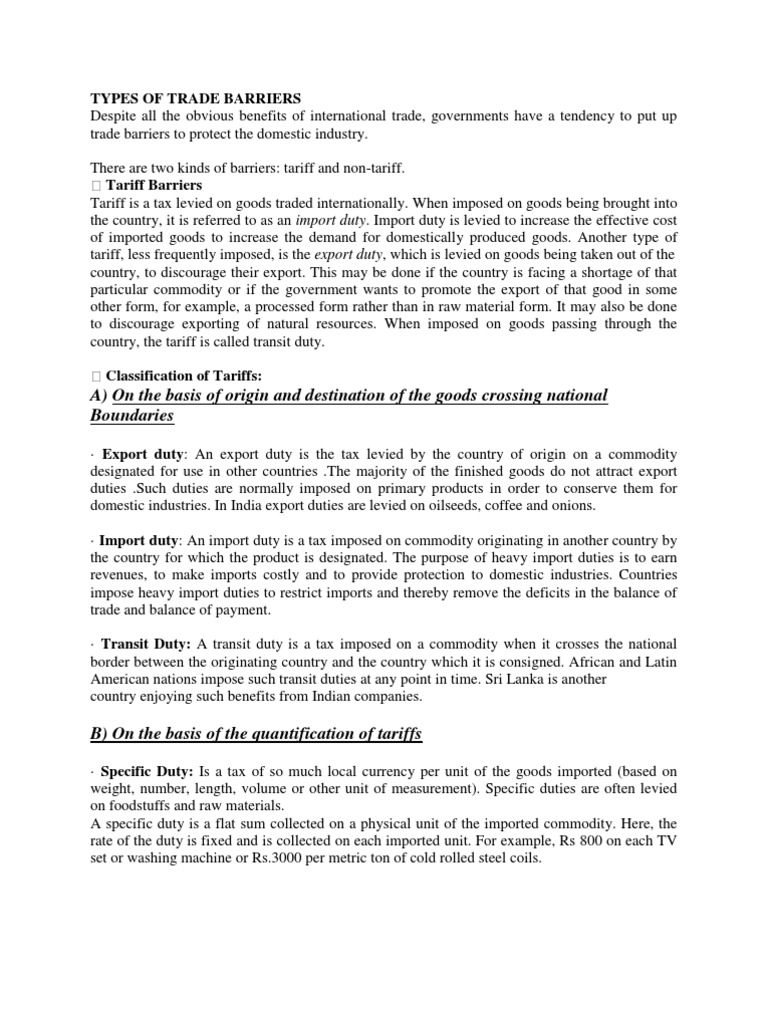 Types of Trade Barriers Explained | PDF | Tariff | Dumping (Pricing Policy)
