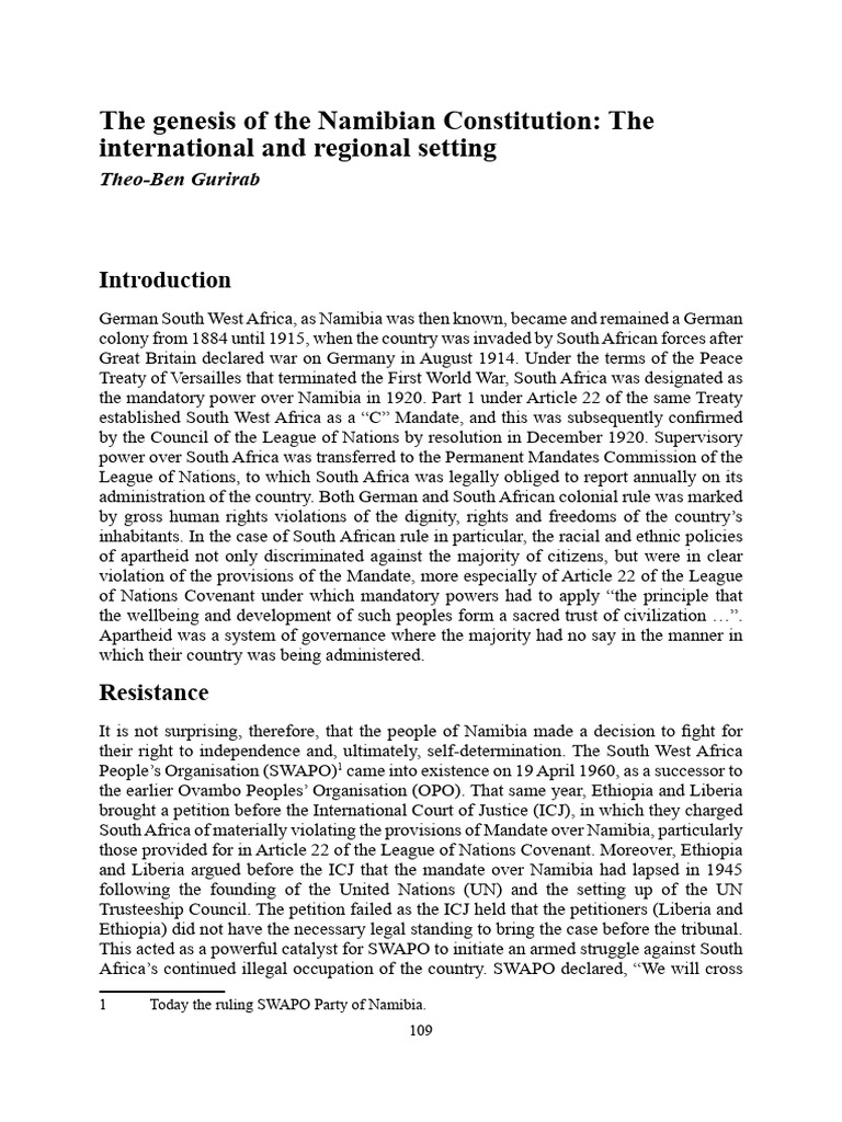 Gurirab and Namibia History | PDF | Namibia | International Relations