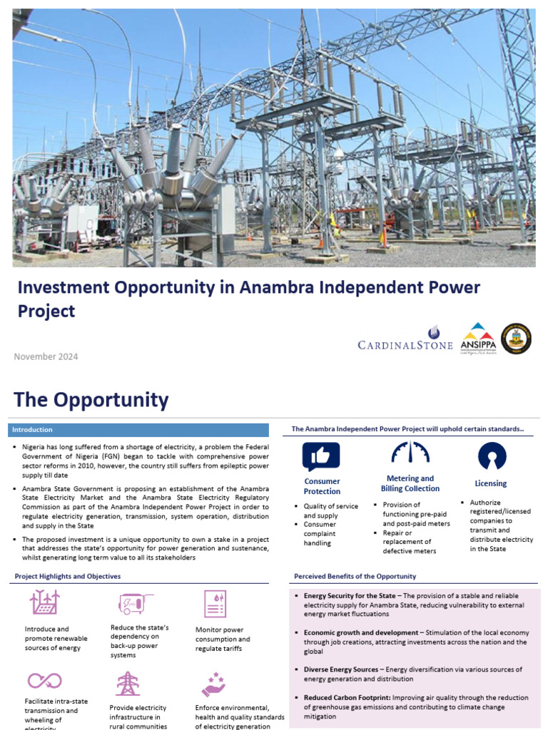 Anambra Independent Power Project Investment | PDF | Water Supply ...