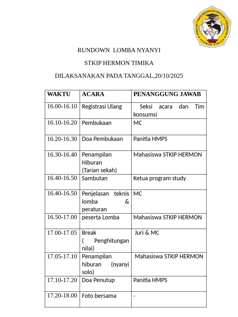 Rundown Lomba Nyanyi | PDF
