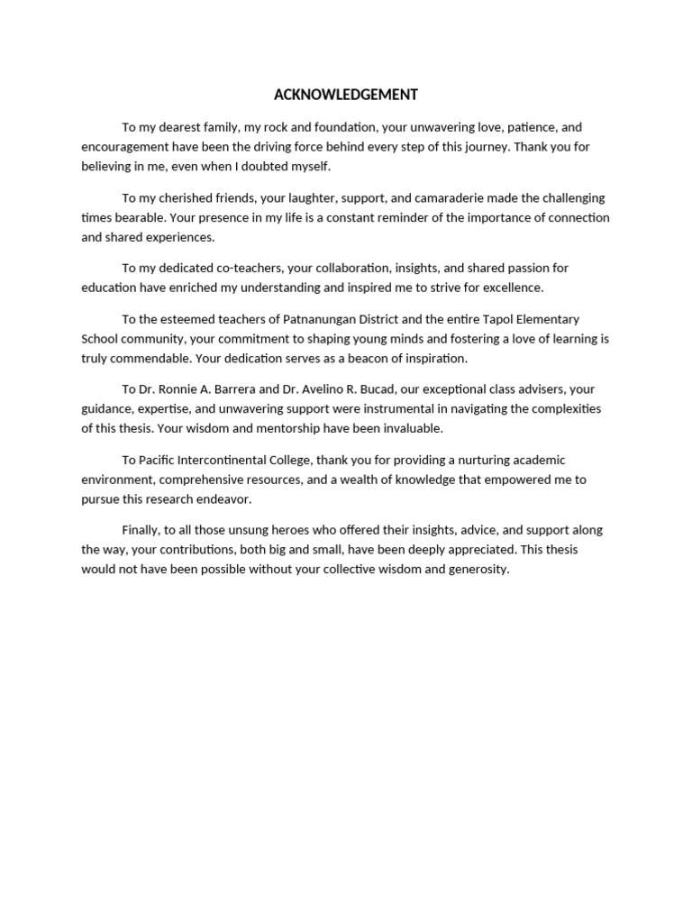 Acknowledgement and Dedication | PDF | Cognition | Learning