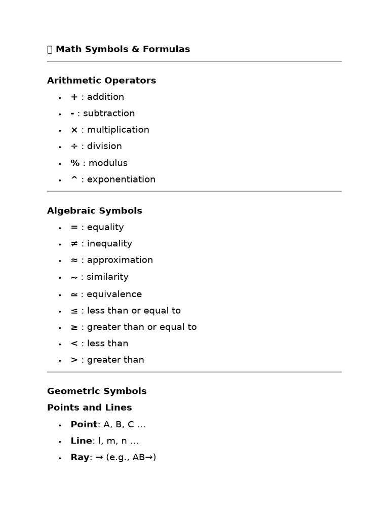 Math Symbols | PDF | Angle | Pi