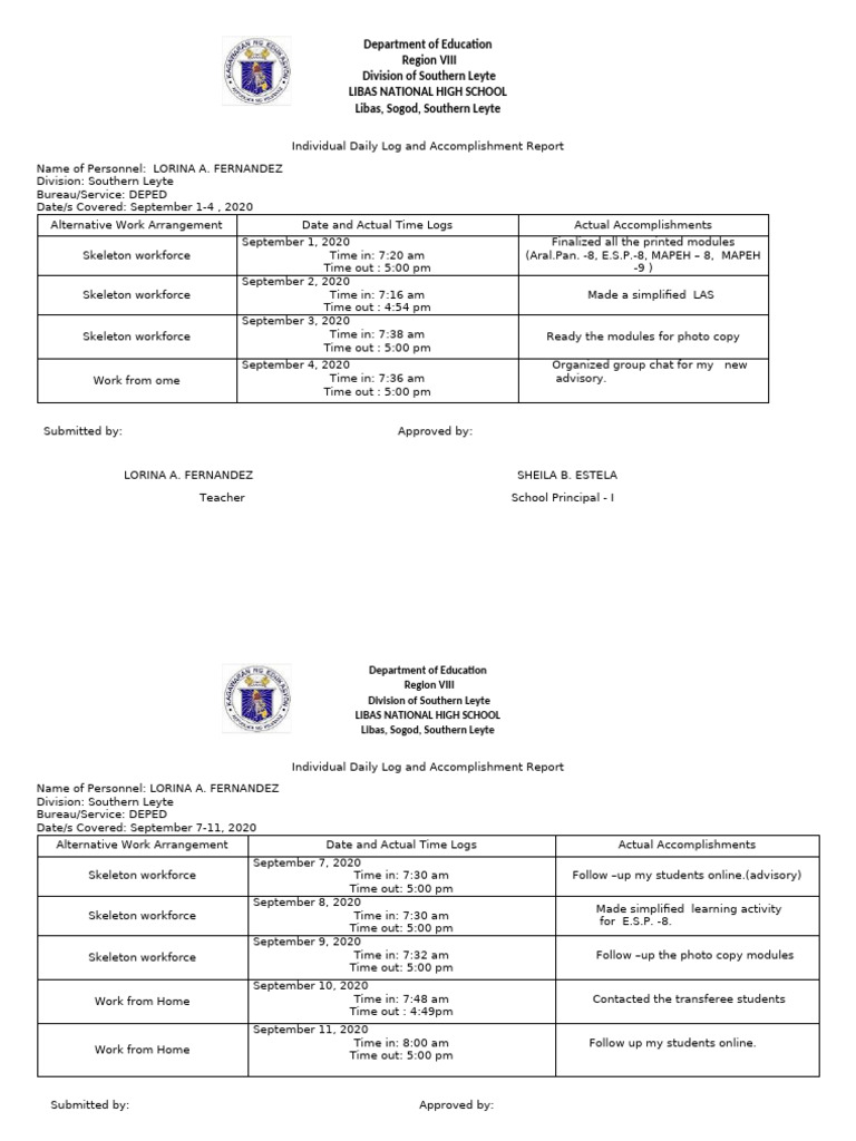 Daily Accomplishment Log for DEPED | PDF | Social Institutions | Public ...