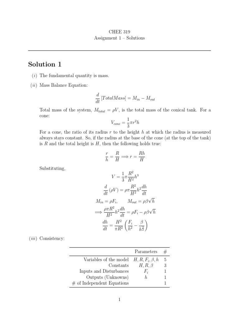 CHEE319 - Tutorial 2 Solutions | PDF | Equations | Nonlinear System
