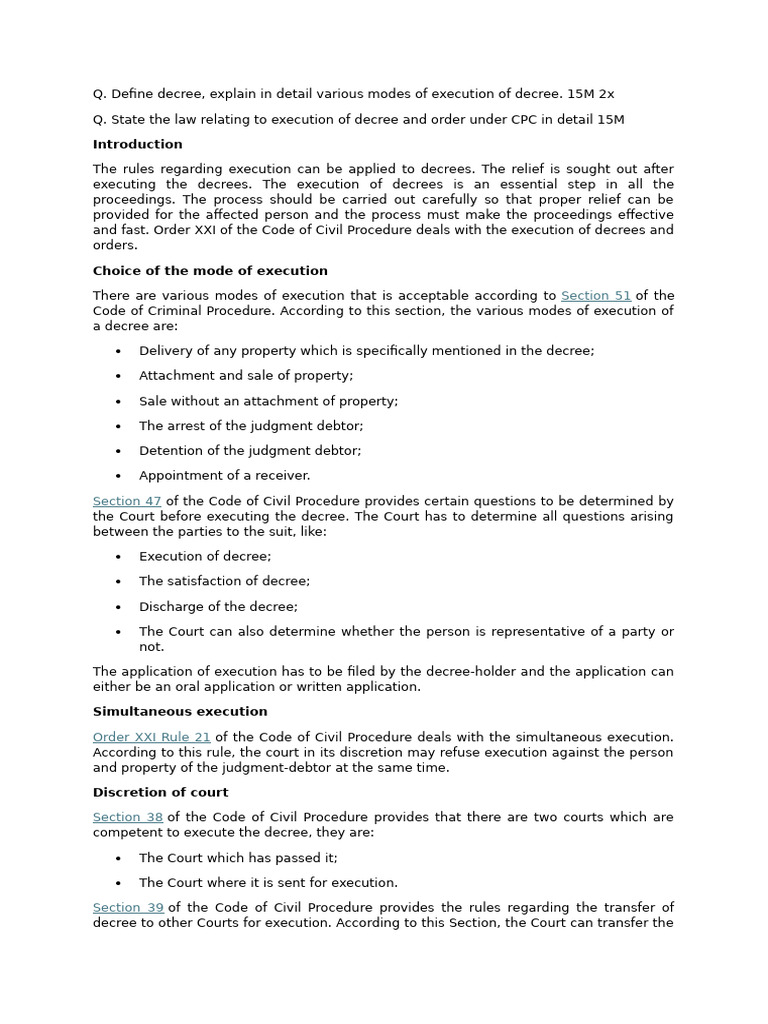 Modes of Decree Execution in CPC | PDF | Judgment (Law) | Common Law