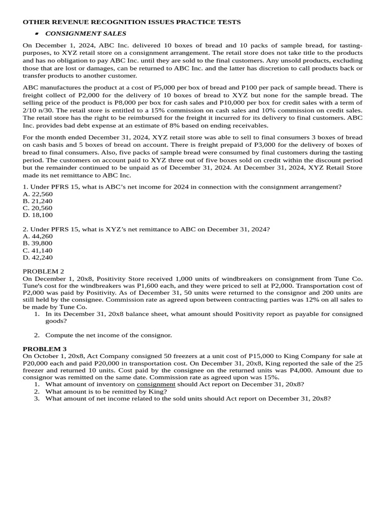Consignment Sales Practice Test | PDF | Credit | Finance & Money Management