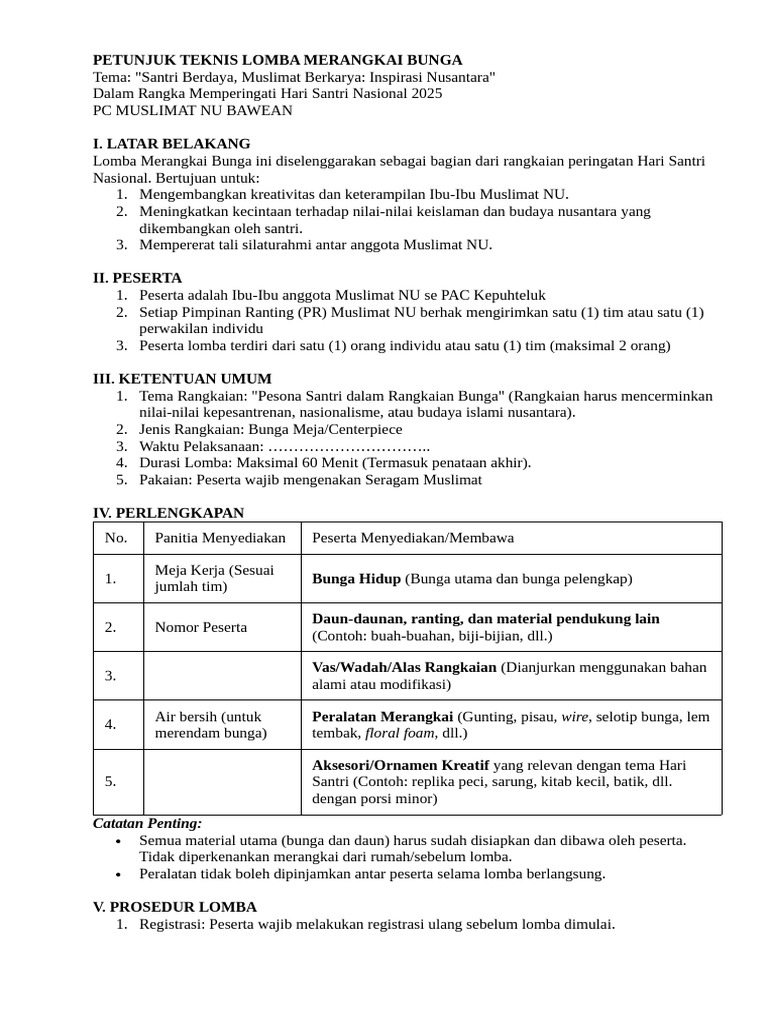 Petunjuk Teknis Lomba Merangkai Bunga - Pac Kepuhteluk | PDF