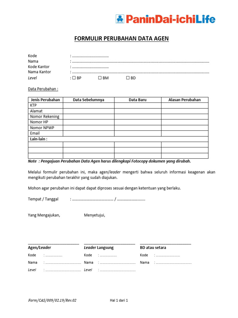 Formulir Perubahan Data Agen | PDF