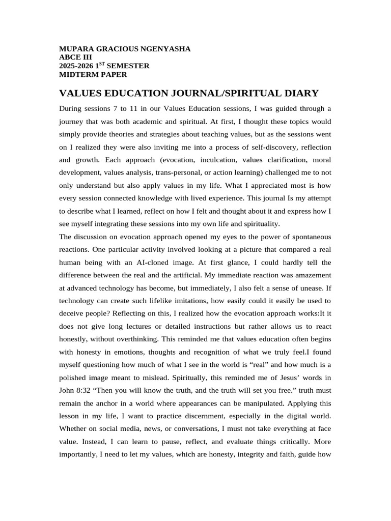 Values Education Journalspiritual Diary | PDF | Faith | Crime & Violence